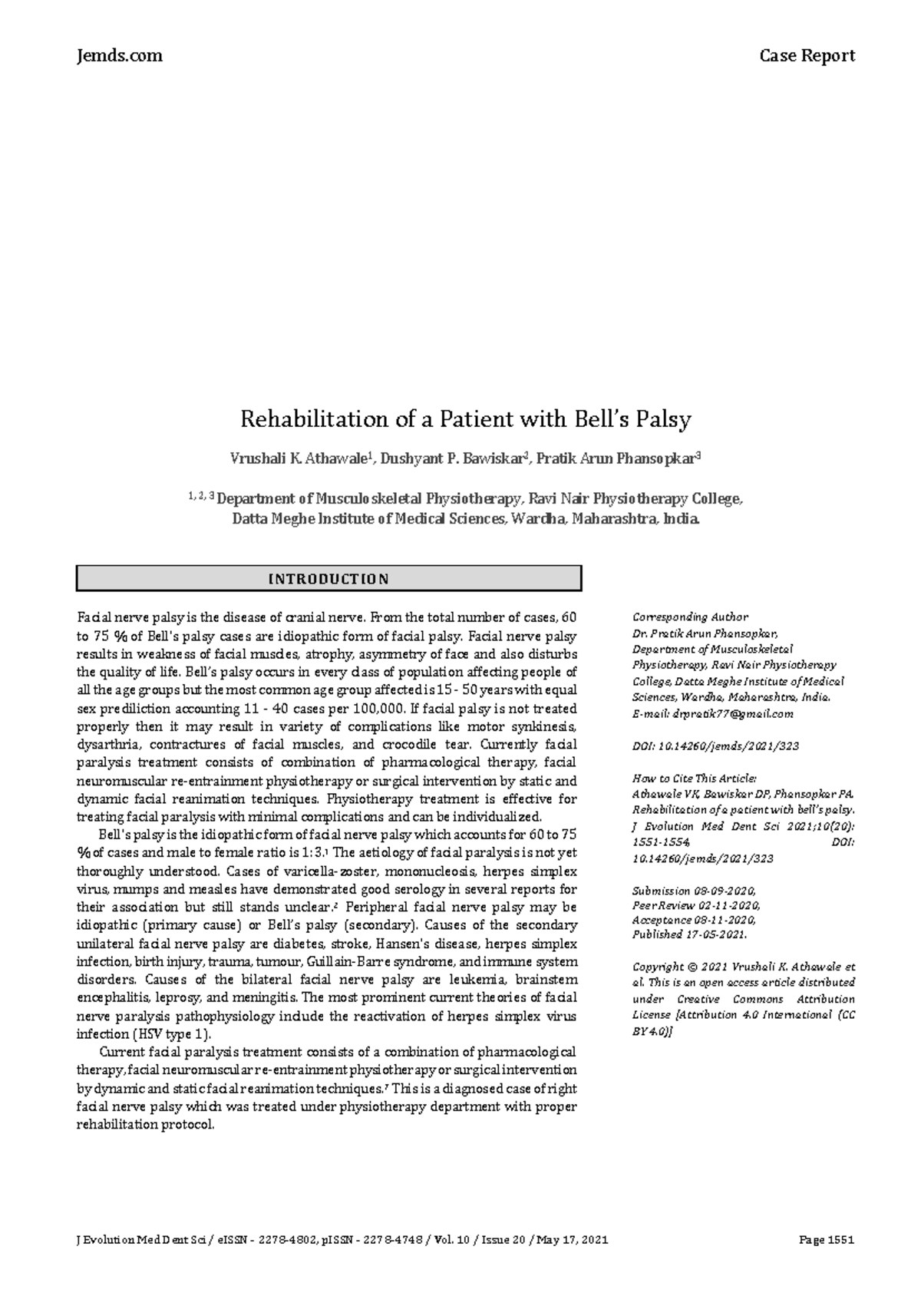 Rehabilitation of a Patient with Bell's Palsy: A Case Study - Studocu