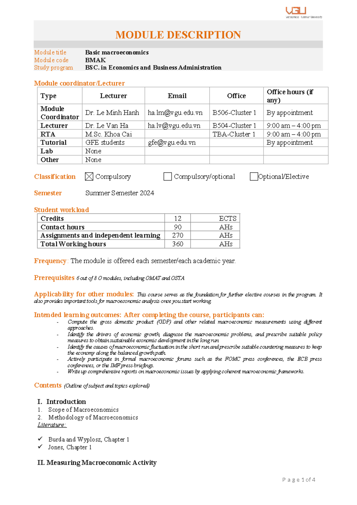 Syllabus for Basic Macroeconomics BMAK - Summer Semester 2024 - Studocu
