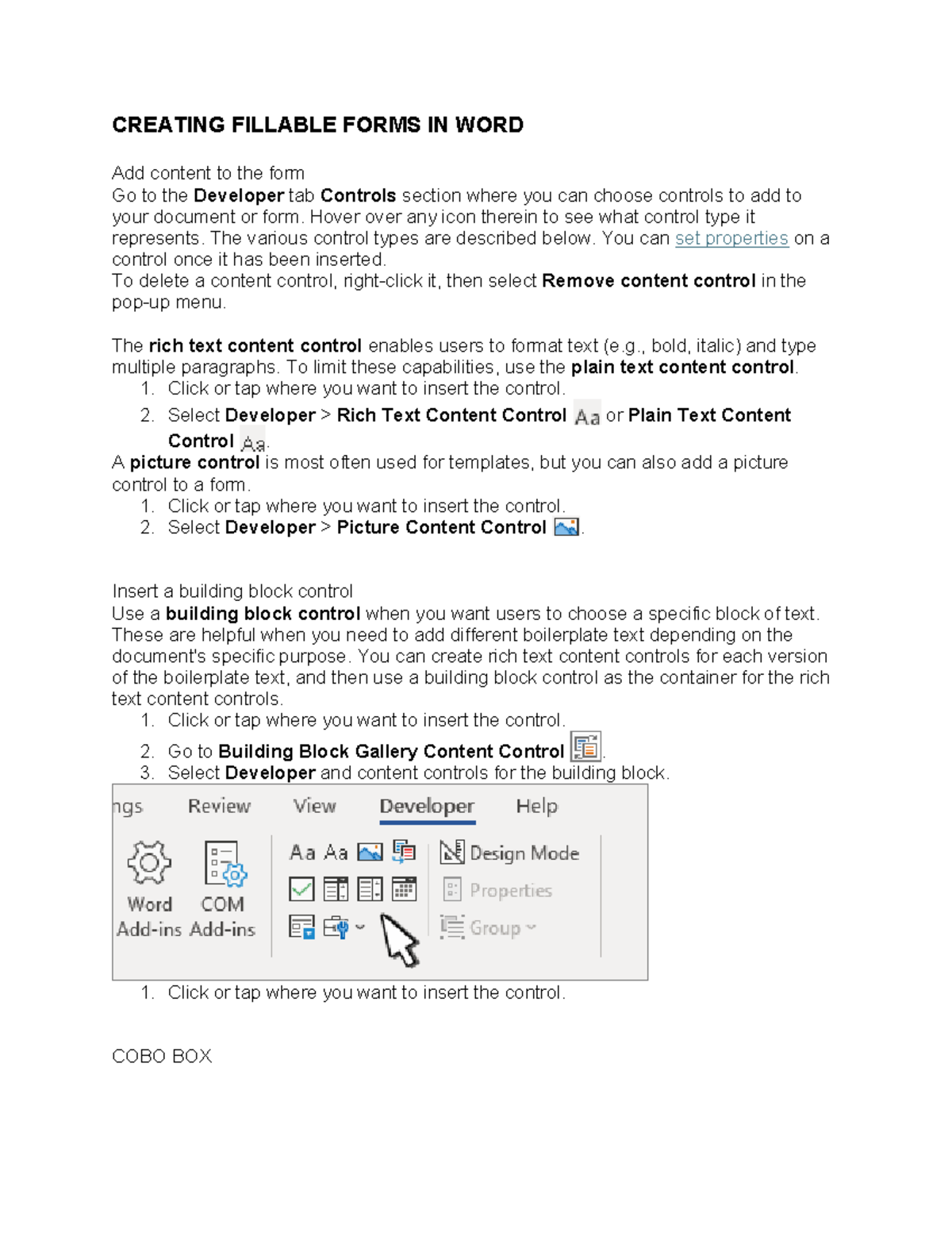 Creating Fillable Forms in MS WORD - CREATING FILLABLE FORMS IN WORD ...