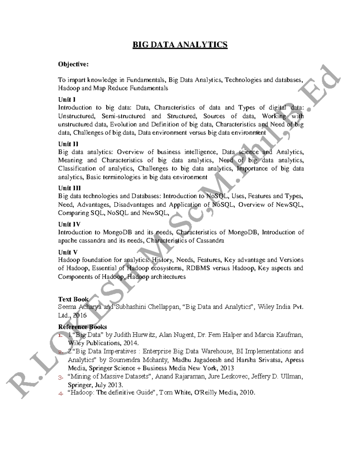 BIG DATA Analytics-1: Comprehensive Study Notes and Fundamentals - Studocu