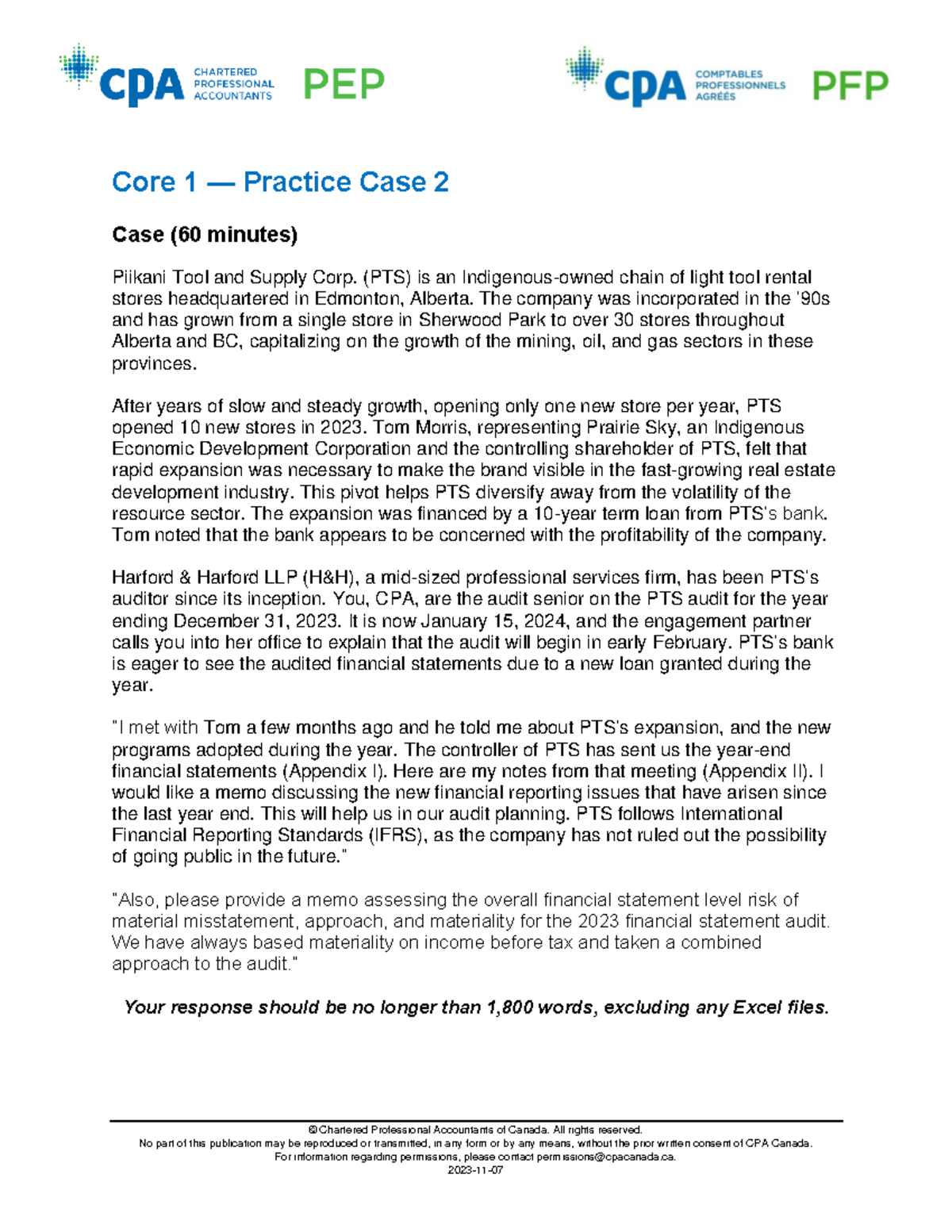 CO1-2401E-PC02 - Core 1 - Practice Case 2: PTS Financial Audit Overview ...
