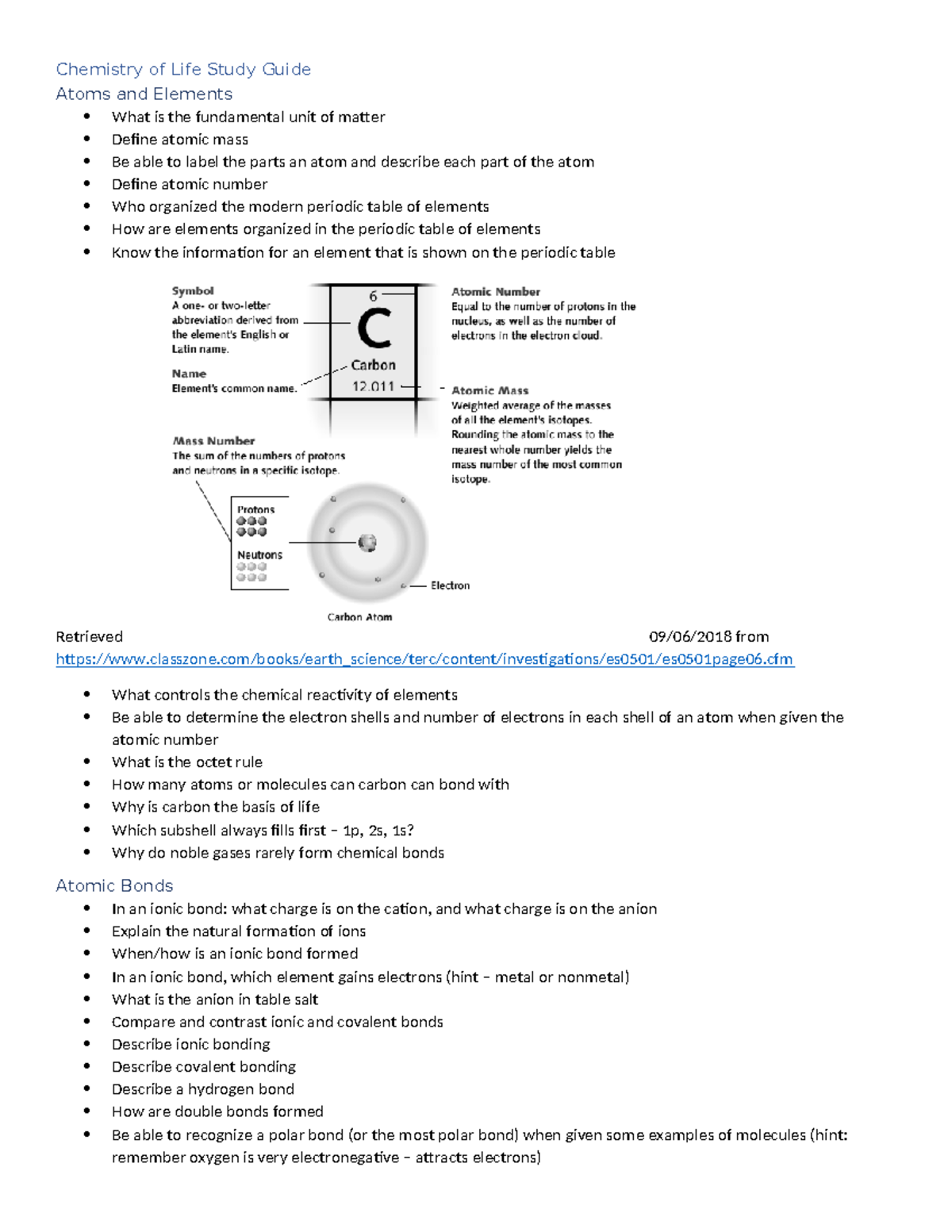 Chemistry of Life Study Guide: Atoms, Bonds, and Functional Groups ...
