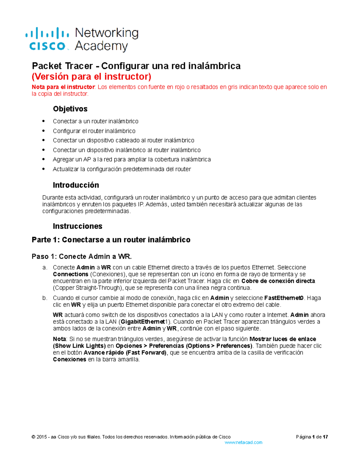 13 1 10 Packet Tracer Configure A Wireless Network Ilm Versión Para El Instructor Nota