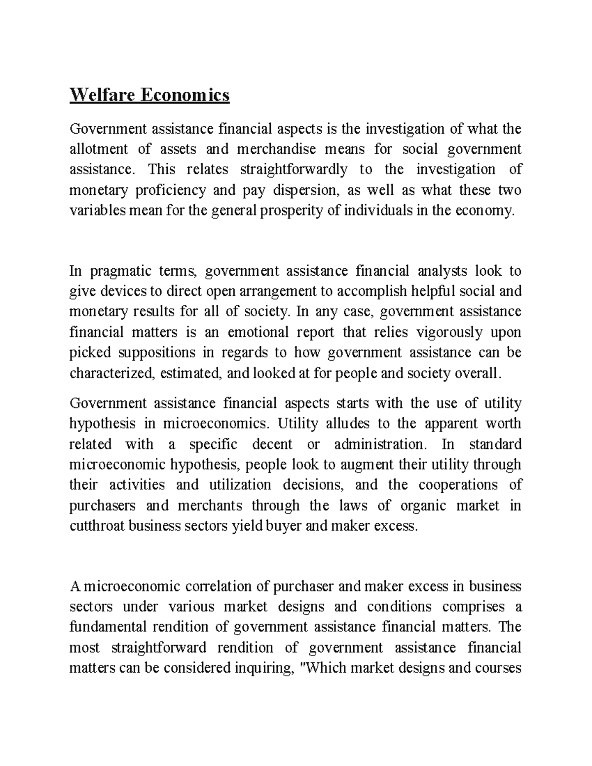 Welfare Economics - Welfare Economics Government assistance financial ...