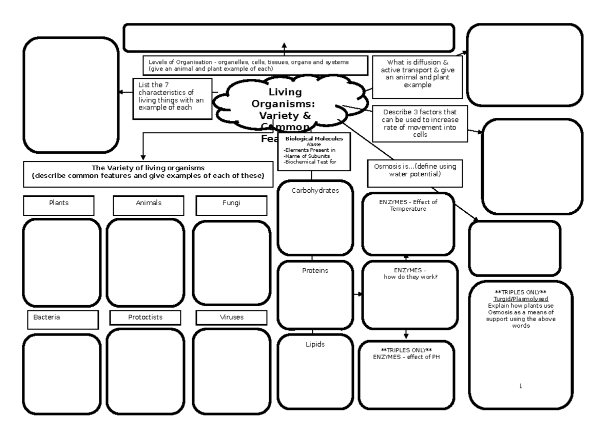 IGCSE Biology Mind Map: Unit 1 - Variety of Life and Organism ...