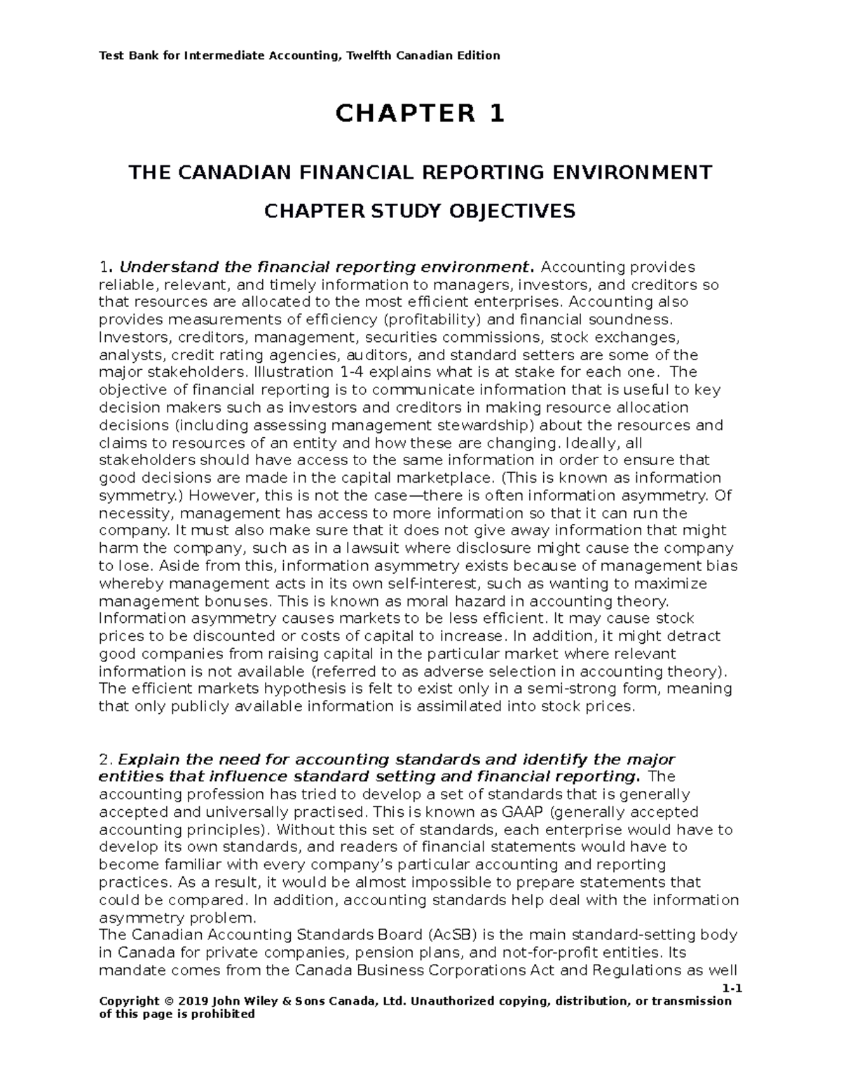 Chapter 1 Test Bank - CHAPTER 1 THE CANADIAN FINANCIAL REPORTING ...