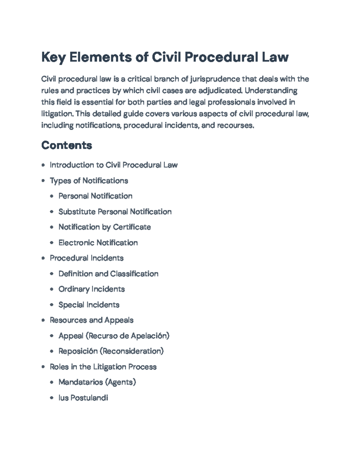 Key Elements of Civil Procedural Law Overview and Guidelines - Key ...