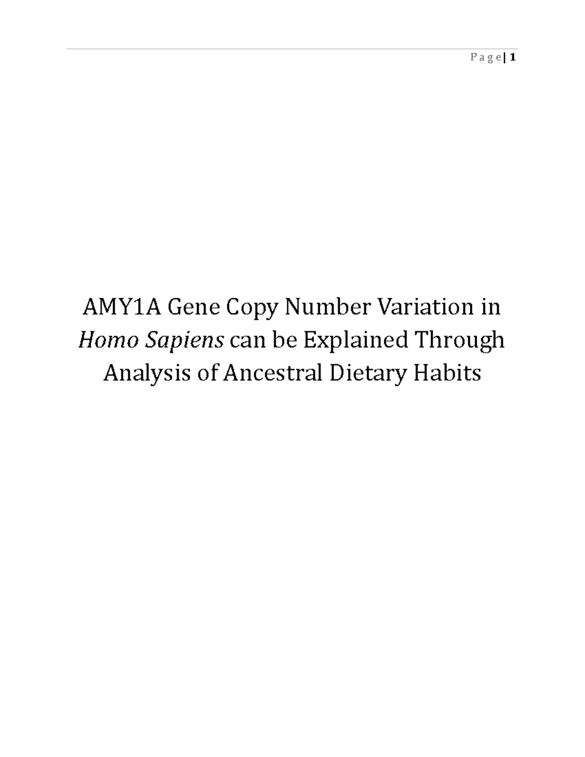 Analysis of AMY1A Gene Copy Number and Starch Intake in Biology 1A03 ...
