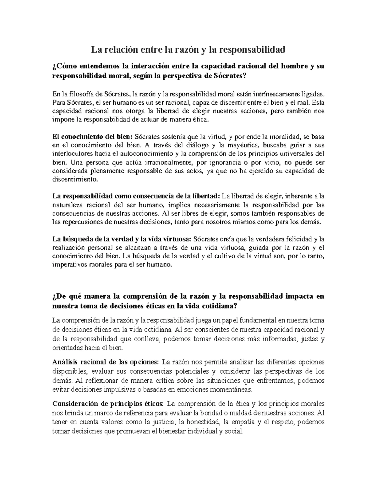 Filosofía Virtual: La Razón y la Responsabilidad en Sócrates - Studocu