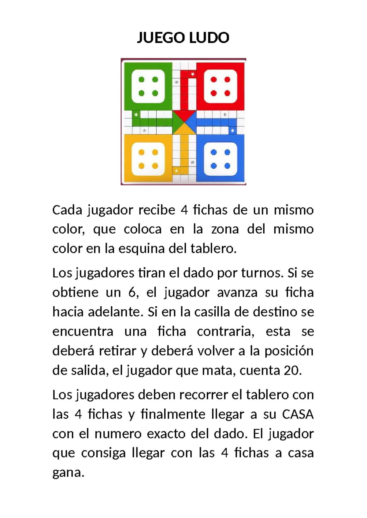 Juego LUDO - Manual de Planeación Estratégica y Reglas del Juego - Studocu