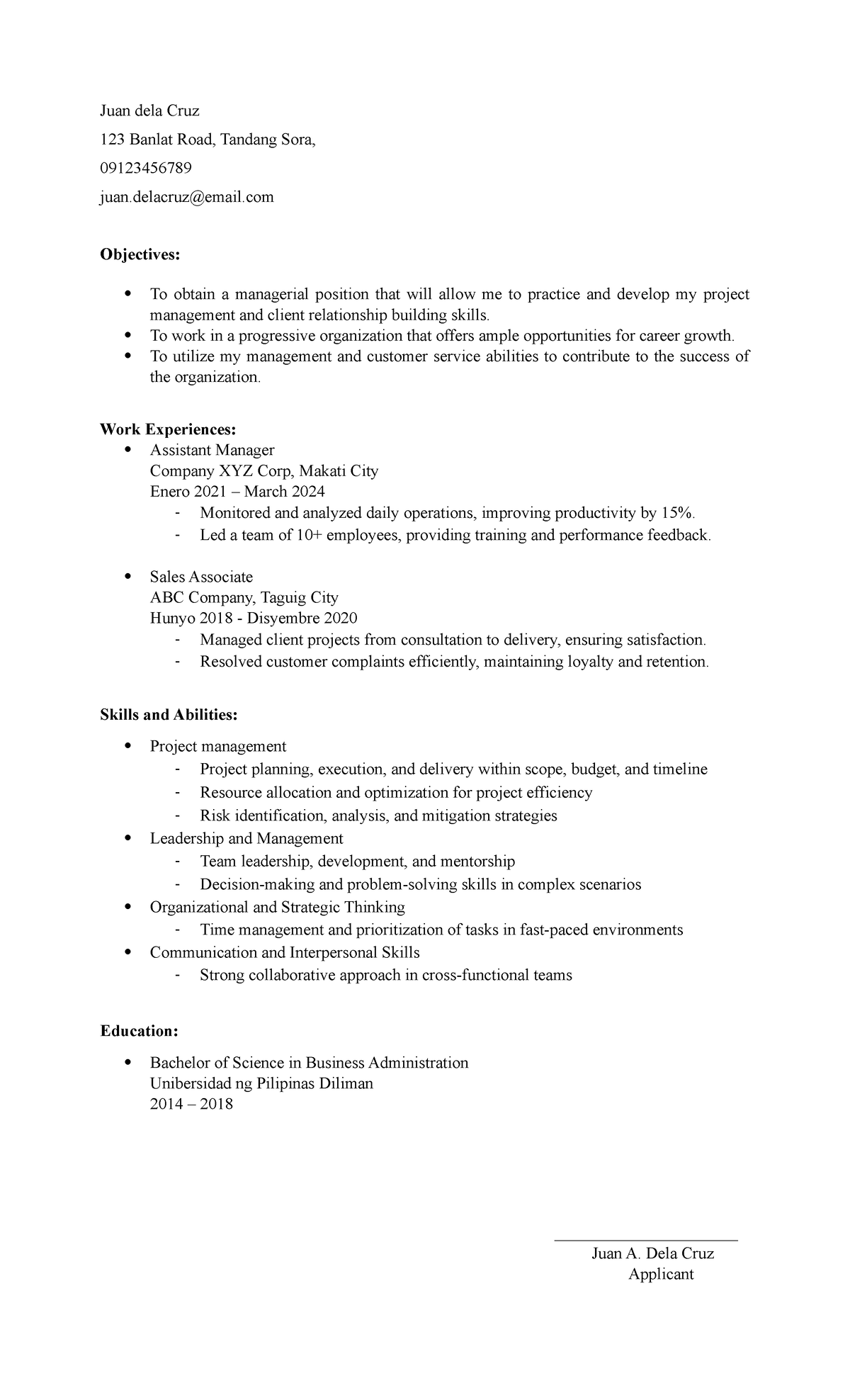 Sample Traditional and Functional and Application Letter - Juan dela ...