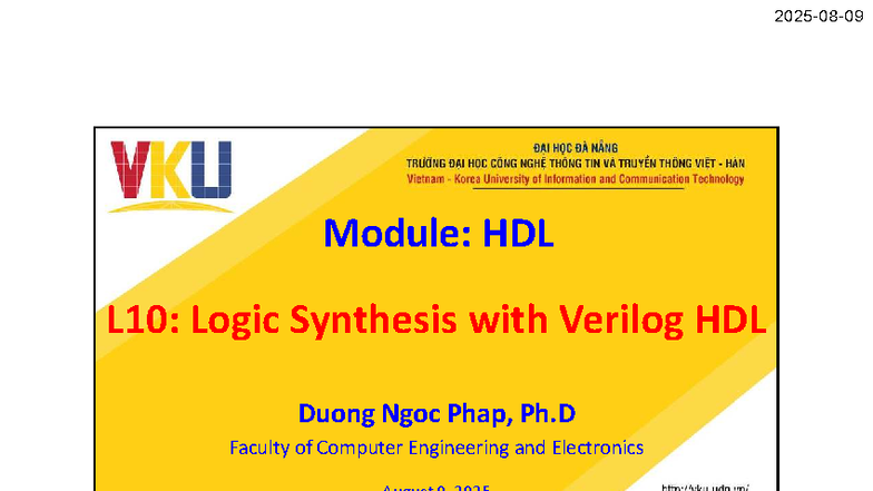 Chap10: Logic Synthesis with Verilog HDL - Module HDL L10 - Studocu