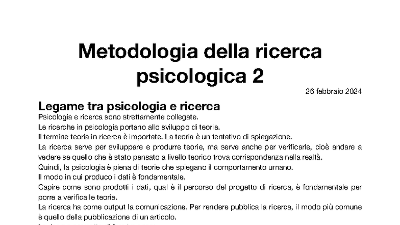 Metodologia della Ricerca Psicologica 2: Teorie e Validità nella ...
