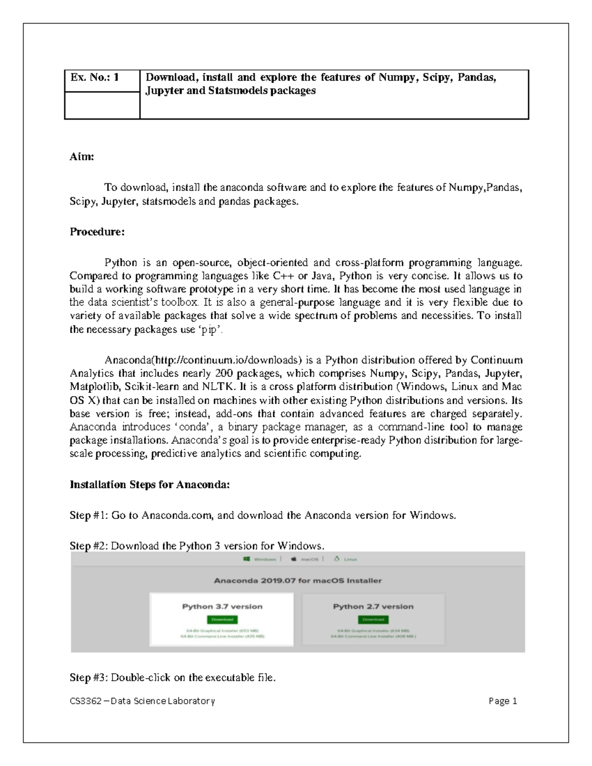 Data Science Lab Manual: Exploring Numpy, Pandas, and Jupyter Tools - Studocu