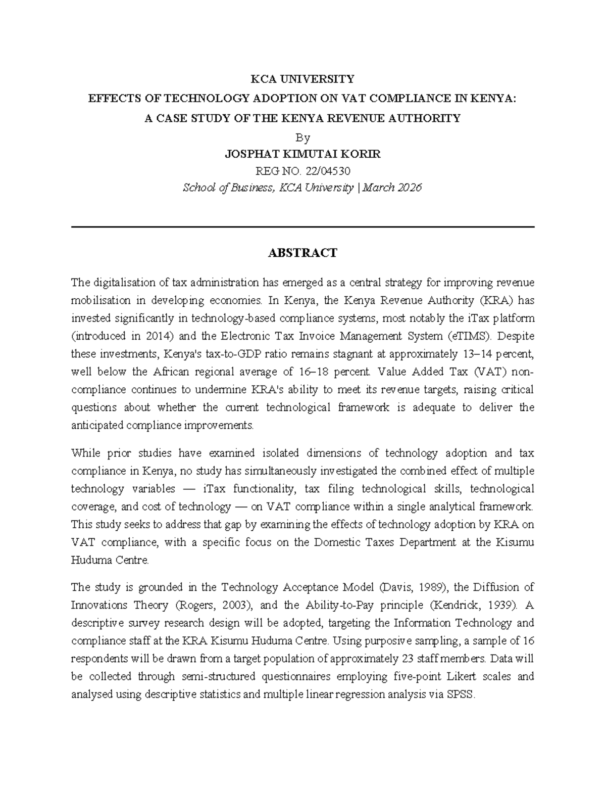 KCA University: Effects of Tech Adoption on VAT Compliance in Kenya ...
