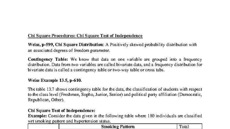 Chi Square Procedures: Test of Independence & Goodness of Fit - Studocu