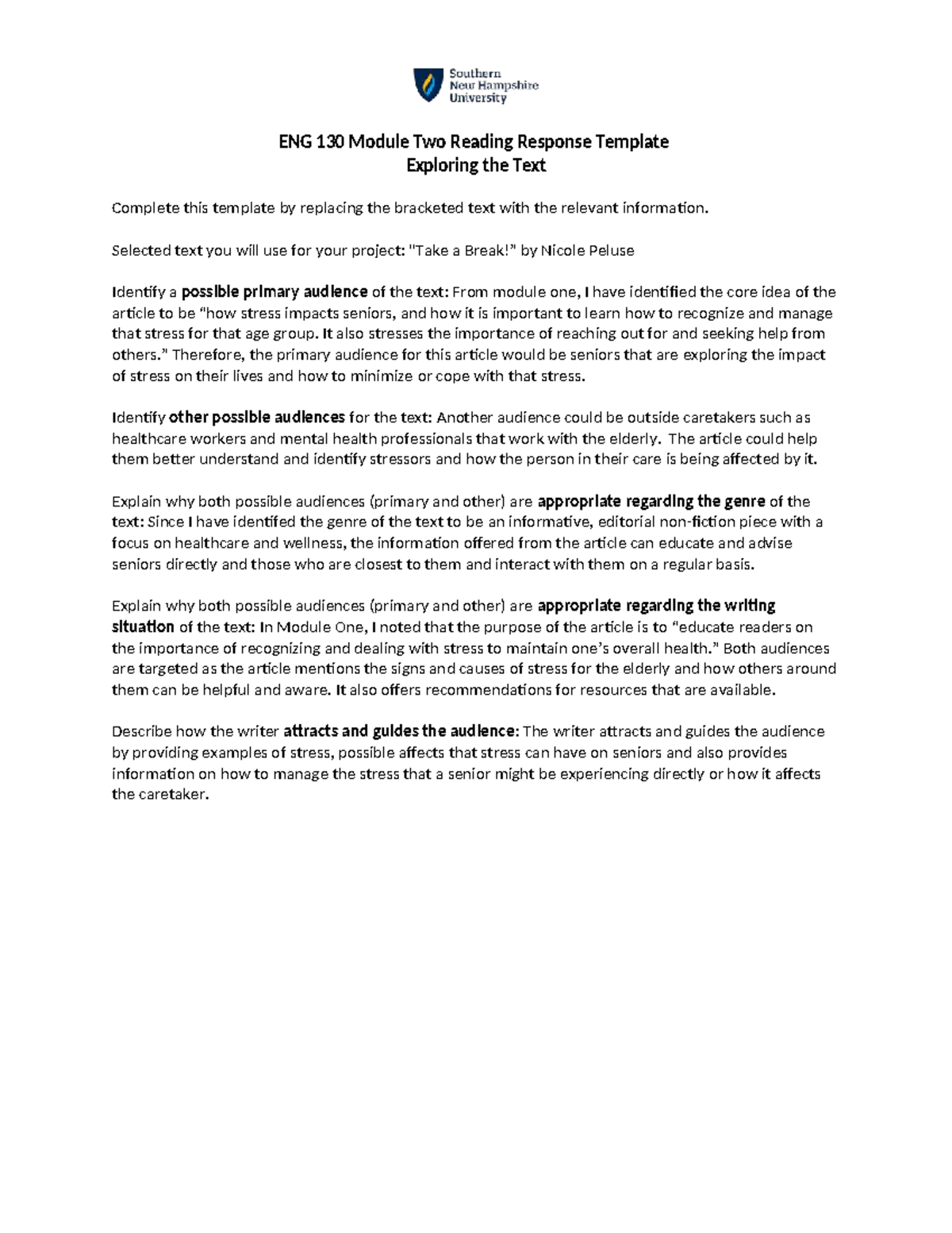 ENG 130 Module Two Reading Response: Analyzing Audience Impact - Studocu