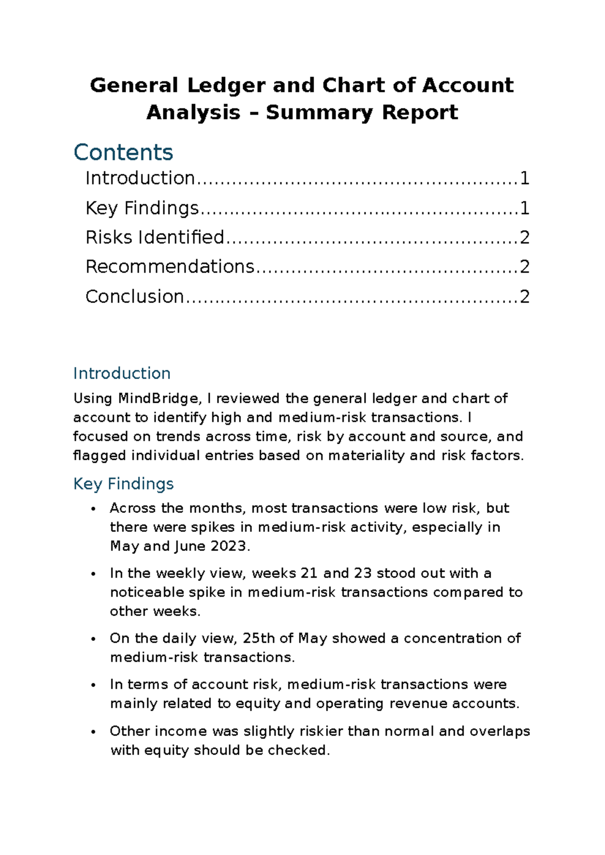 Summary Report - Course Code: 30010 on General Ledger Analysis - Studocu