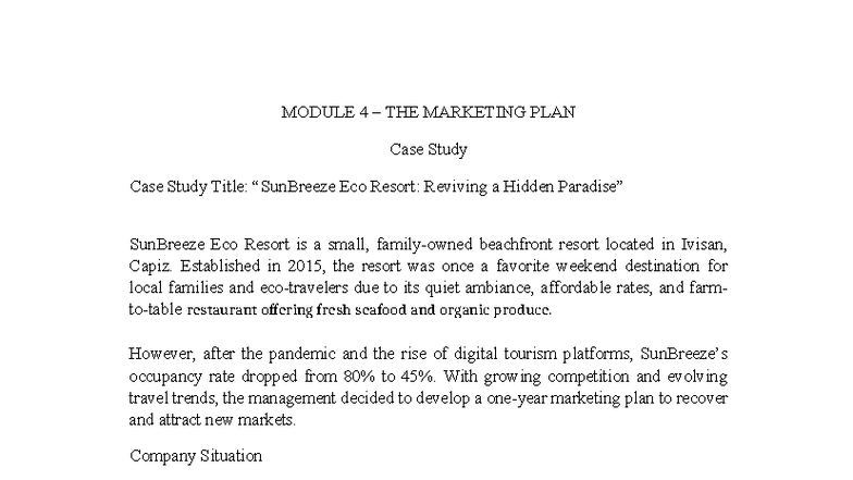 Module 4: Marketing Plan Case Study - Reviving SunBreeze Eco Resort ...