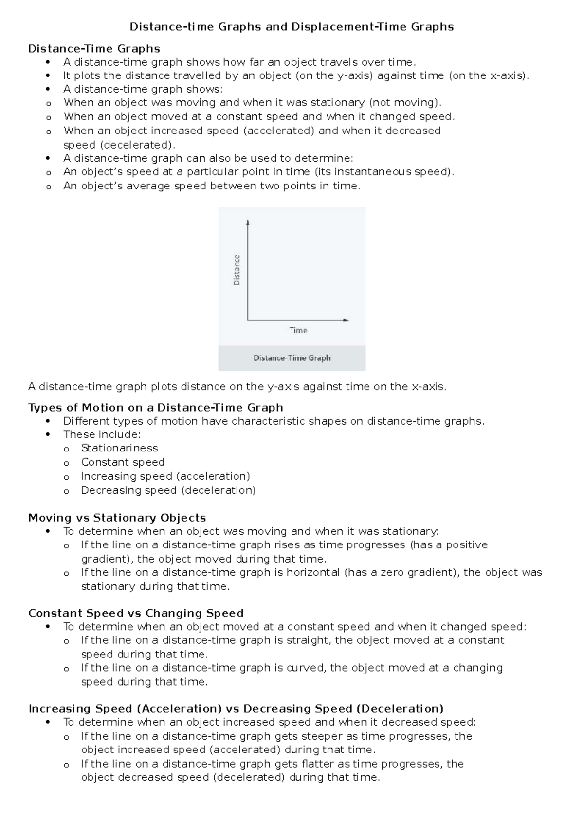 Physics - Distance-Time and Displacement-Time Graphs Explained - Studocu