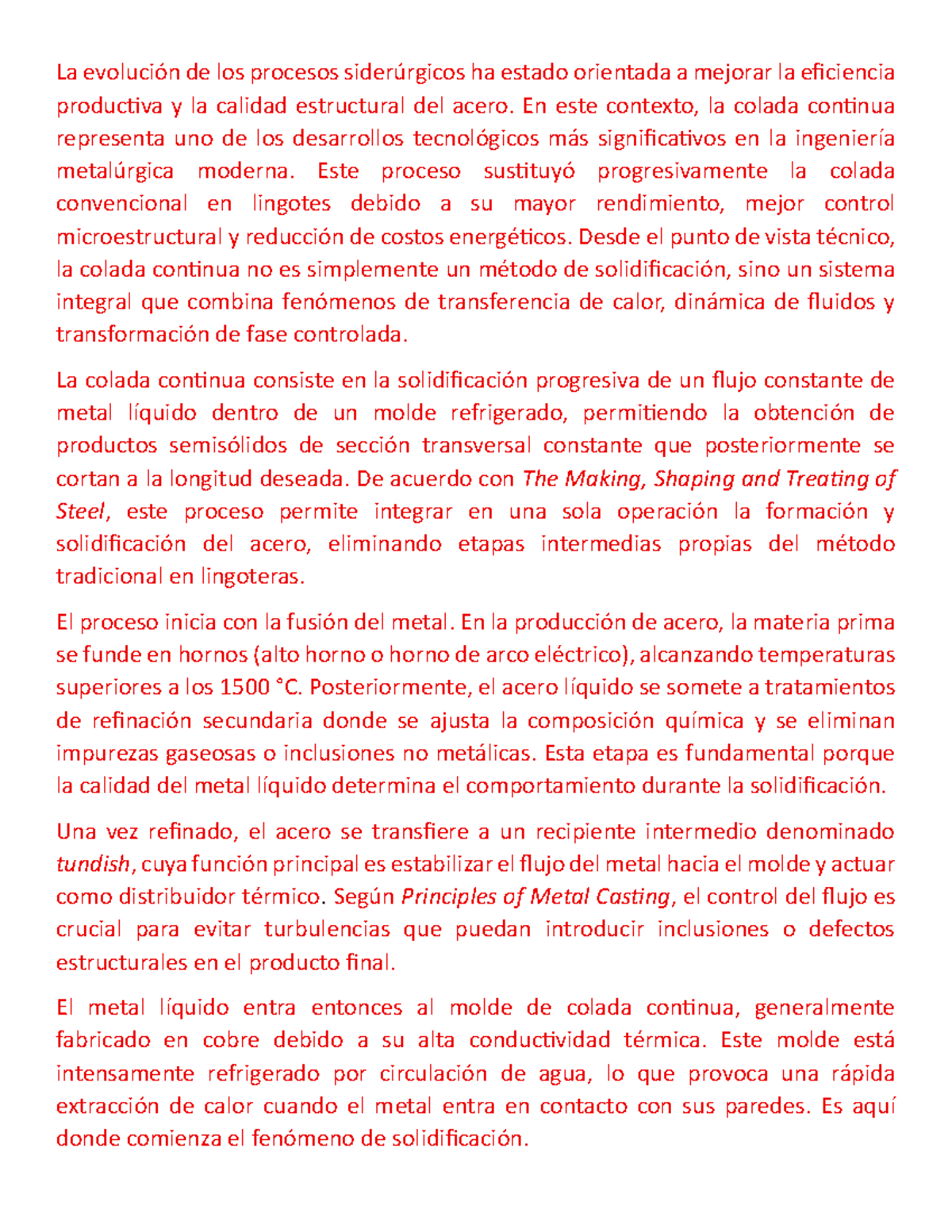 Tarea 2: La Colada Continua en la Producción de Acero - Studocu