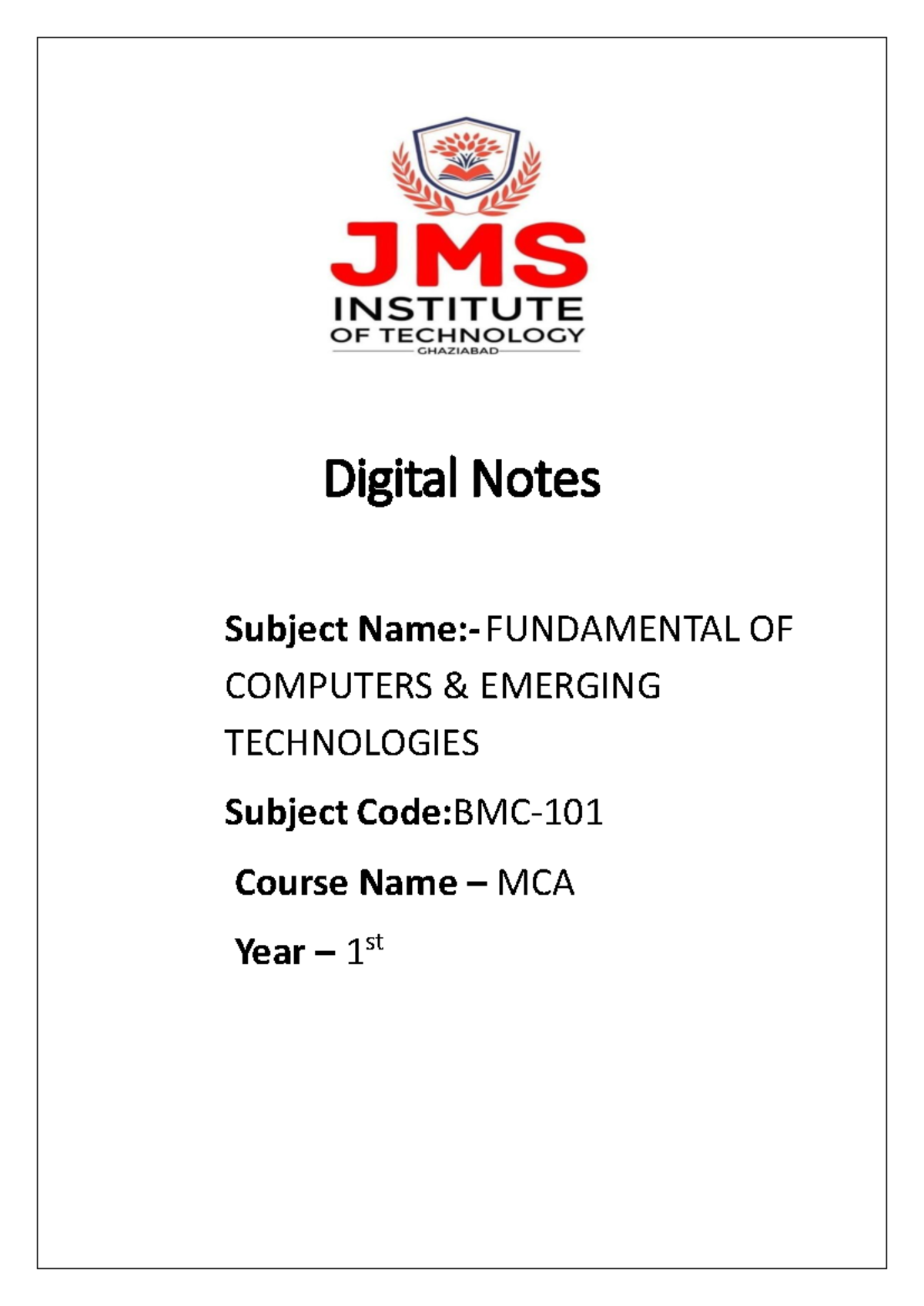 MCA Year 1: Computer Fundamentals - Unit 1 Overview - Studocu