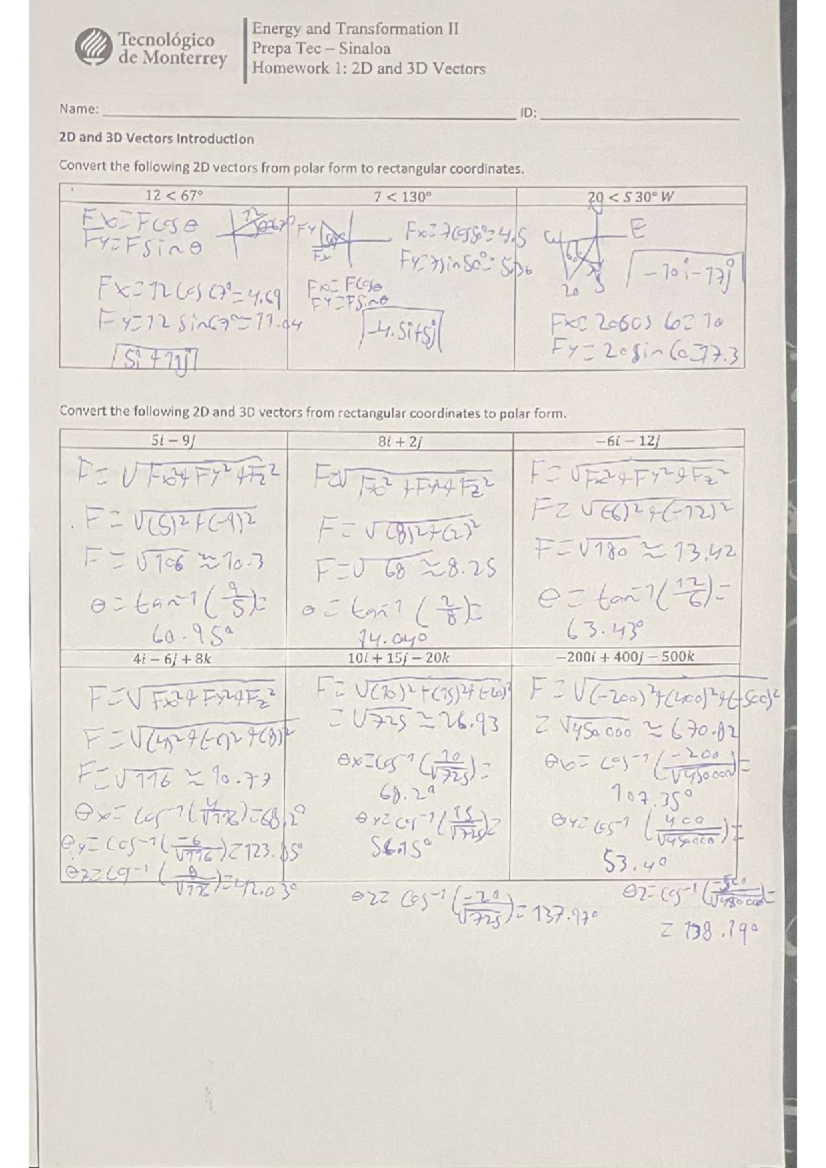 Energy and Transformation II: Homework 1 on 2D & 3D Vectors - Studocu