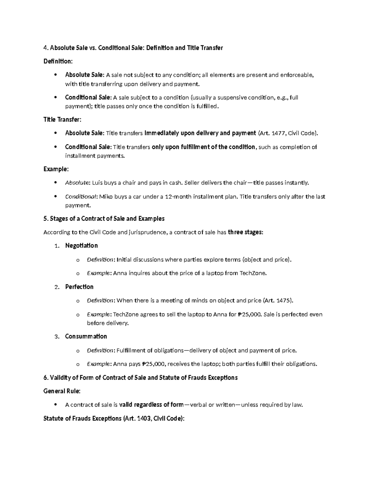 4. Absolute Sale vs. Conditional Sale: Key Concepts and Examples - Studocu