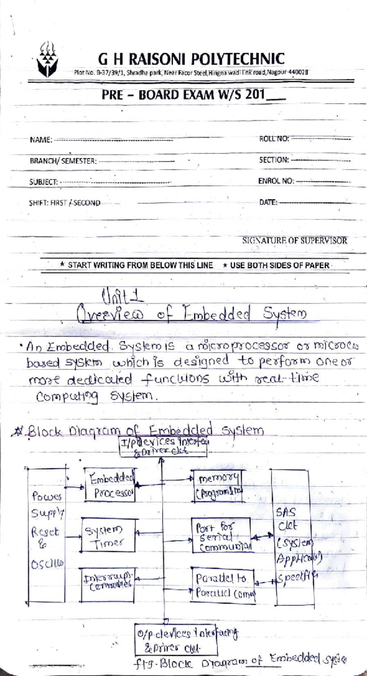 G H RAISONI POLYTECHNIC Embedded Systems Overview - Unit 1 Notes - Studocu
