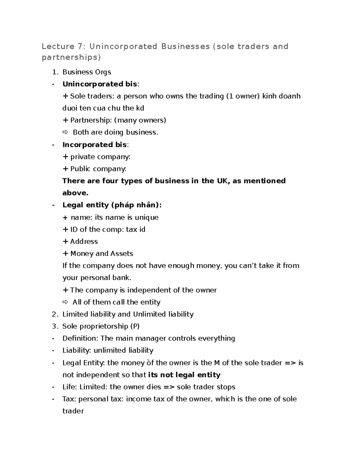 Lecture 7: Unincorporated Businesses - Sole Traders & Partnerships ...