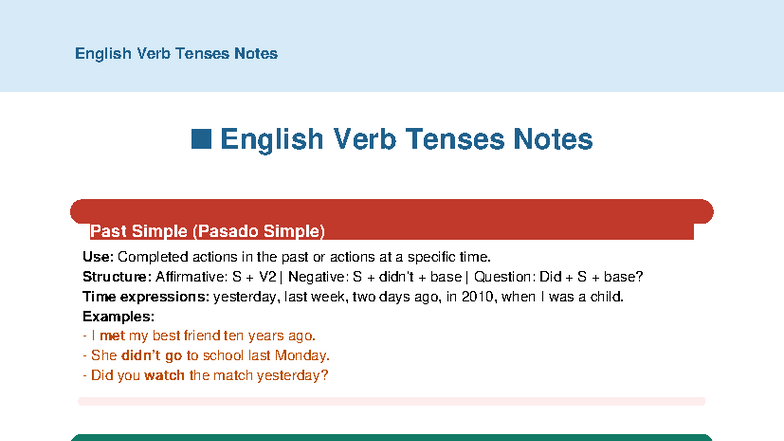 English Verb Tenses Notes - Professional Guide - Studocu