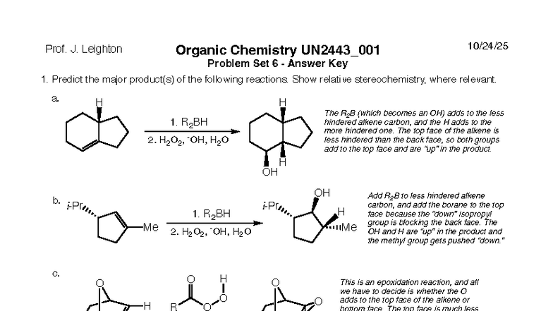 Organic Chemistry UN2443_001 Problem Set 6 Answer Key - Studocu