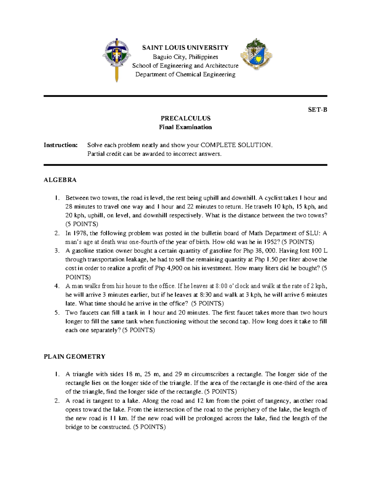 Precalculus 101 Final Exam - Comprehensive Problem Solving Guide - Studocu