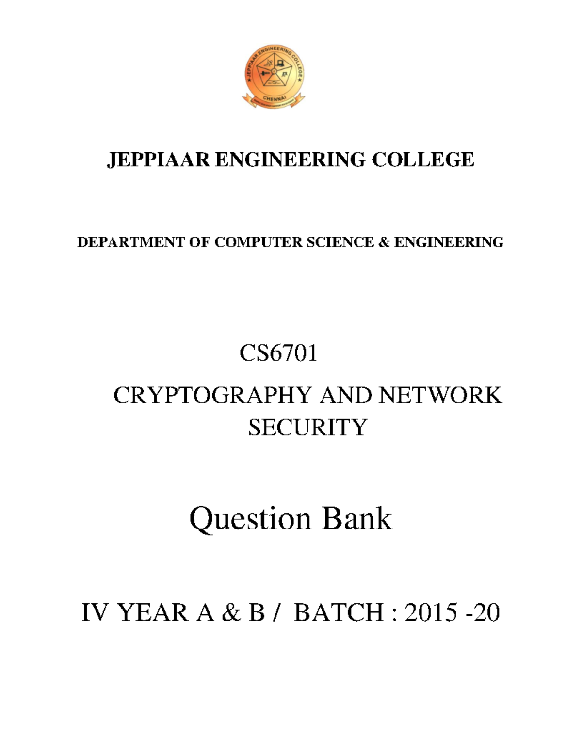 CNS Question Bank 2018 19 - JEPPIAAR ENGINEERING COLLEGE DEPARTMENT OF ...