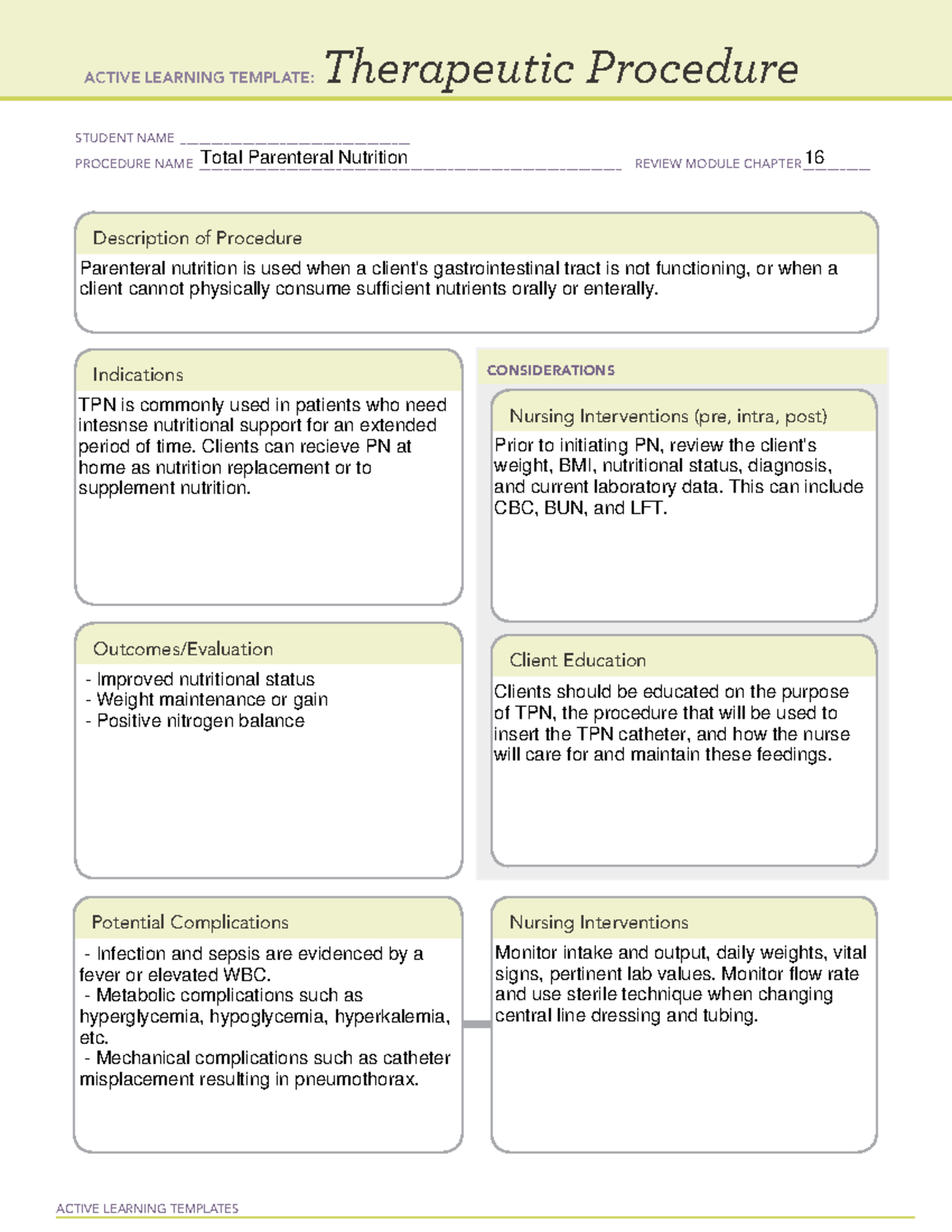Total Parenteral Nutrition - ACTIVE LEARNING TEMPLATES Therapeutic ...