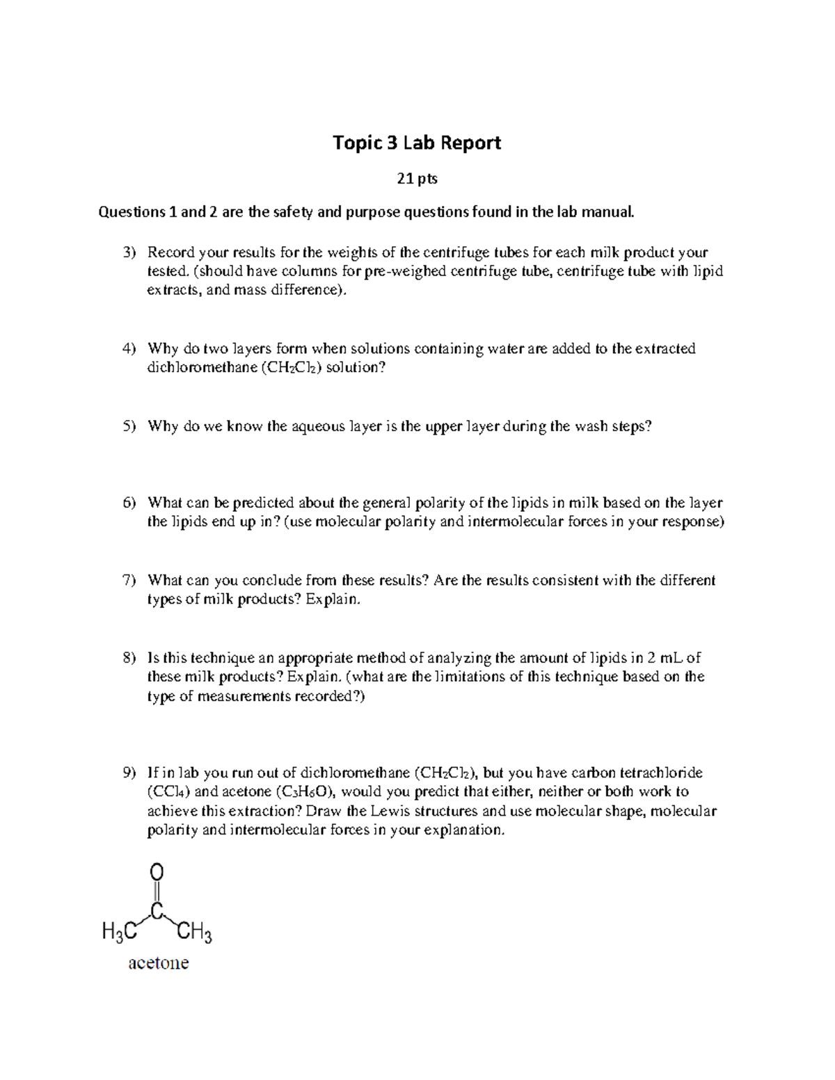 Lab Report 3: Lipid Analysis in Milk Products (21 pts) - Studocu