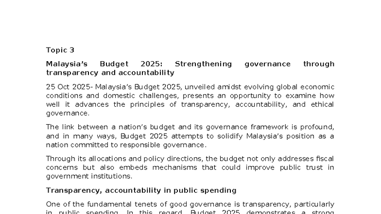 Topic 3 Budget 2025: Enhancing Transparency & Accountability - Studocu