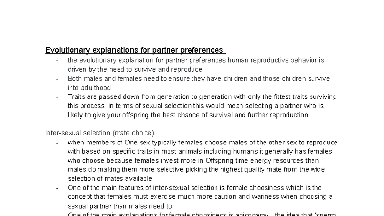 Evolutionary Explanations for Partner Preferences: Relationships ...
