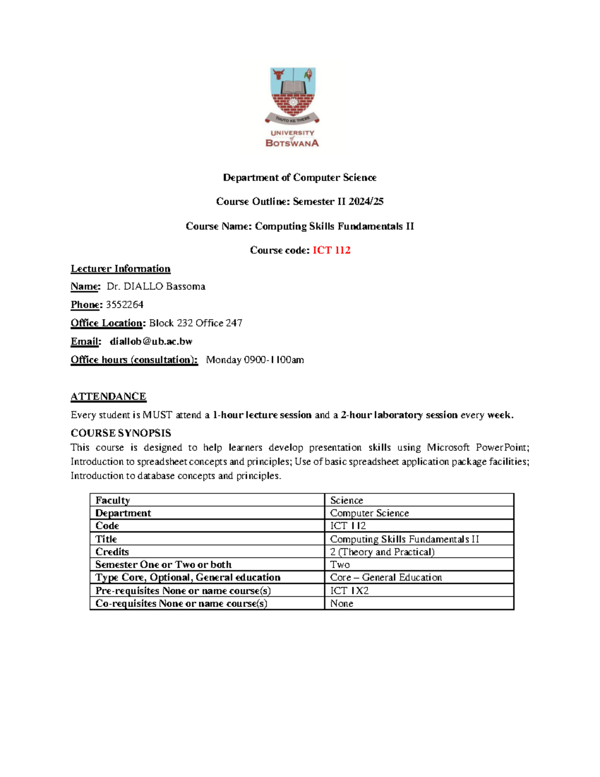 ICT 112 Computing Skills Fundamentals II Course Outline - Semester 2 - Studocu