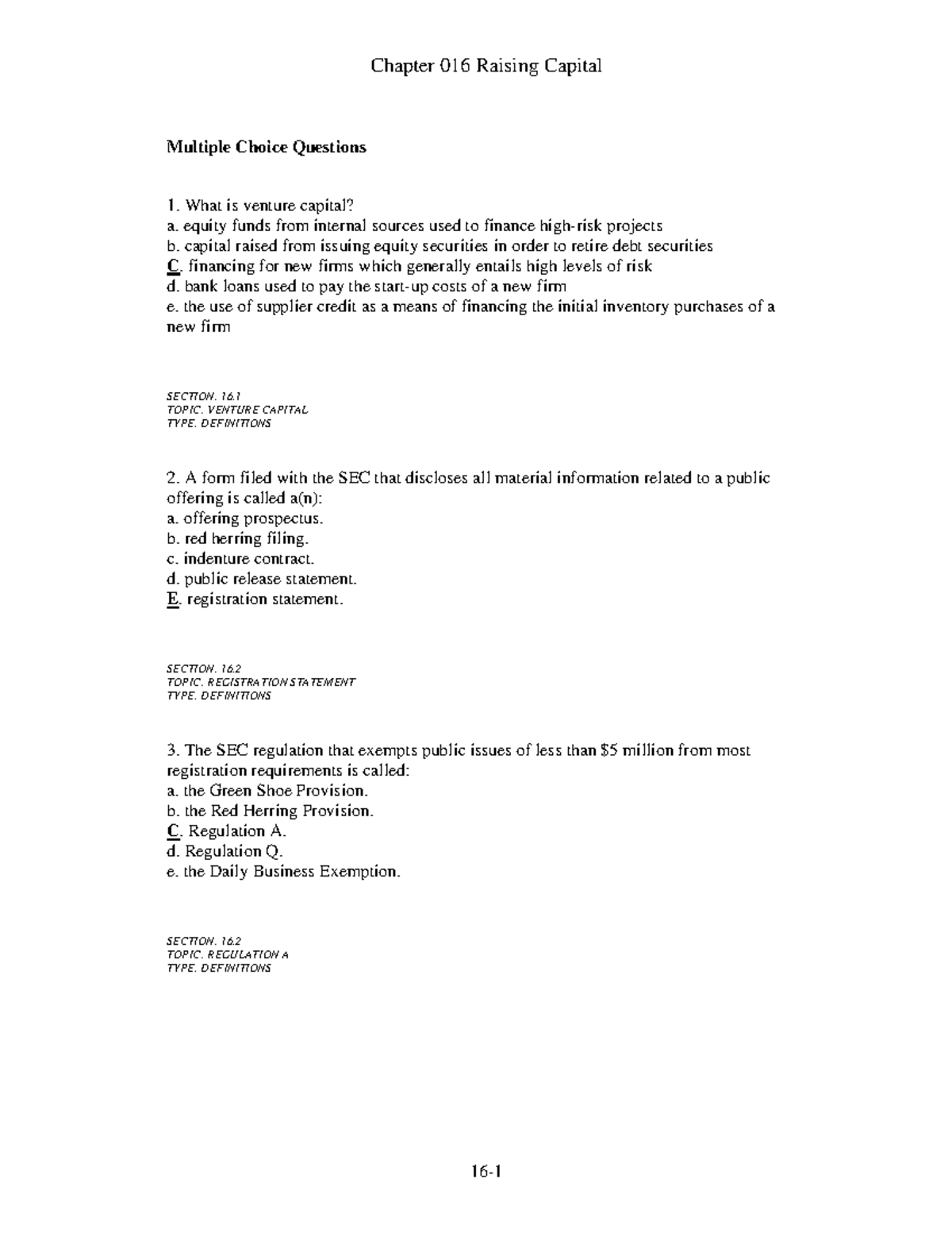 Chap 16 - Venture Capital Multiple Choice Questions - Studocu