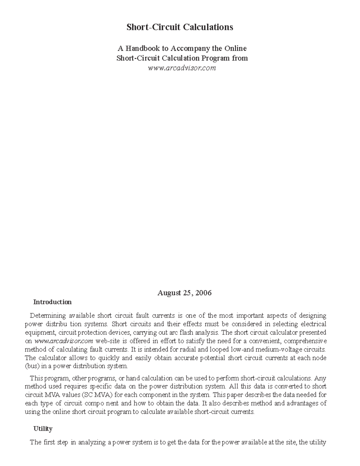 Short-Circuit Calculations Handbook for Power Distribution Systems ...