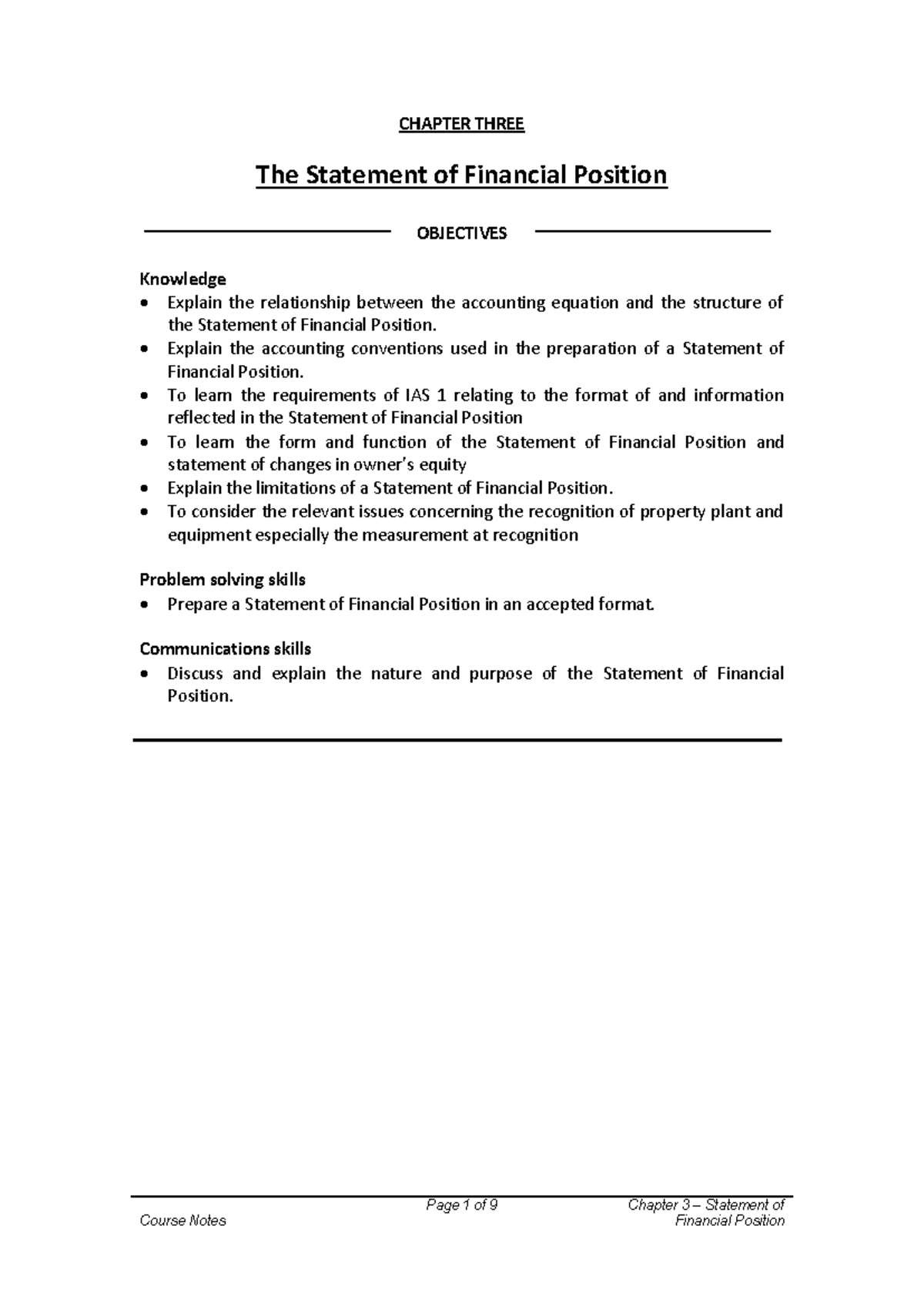 Accounting Chapter 3: Statement of Financial Position Overview - Studocu
