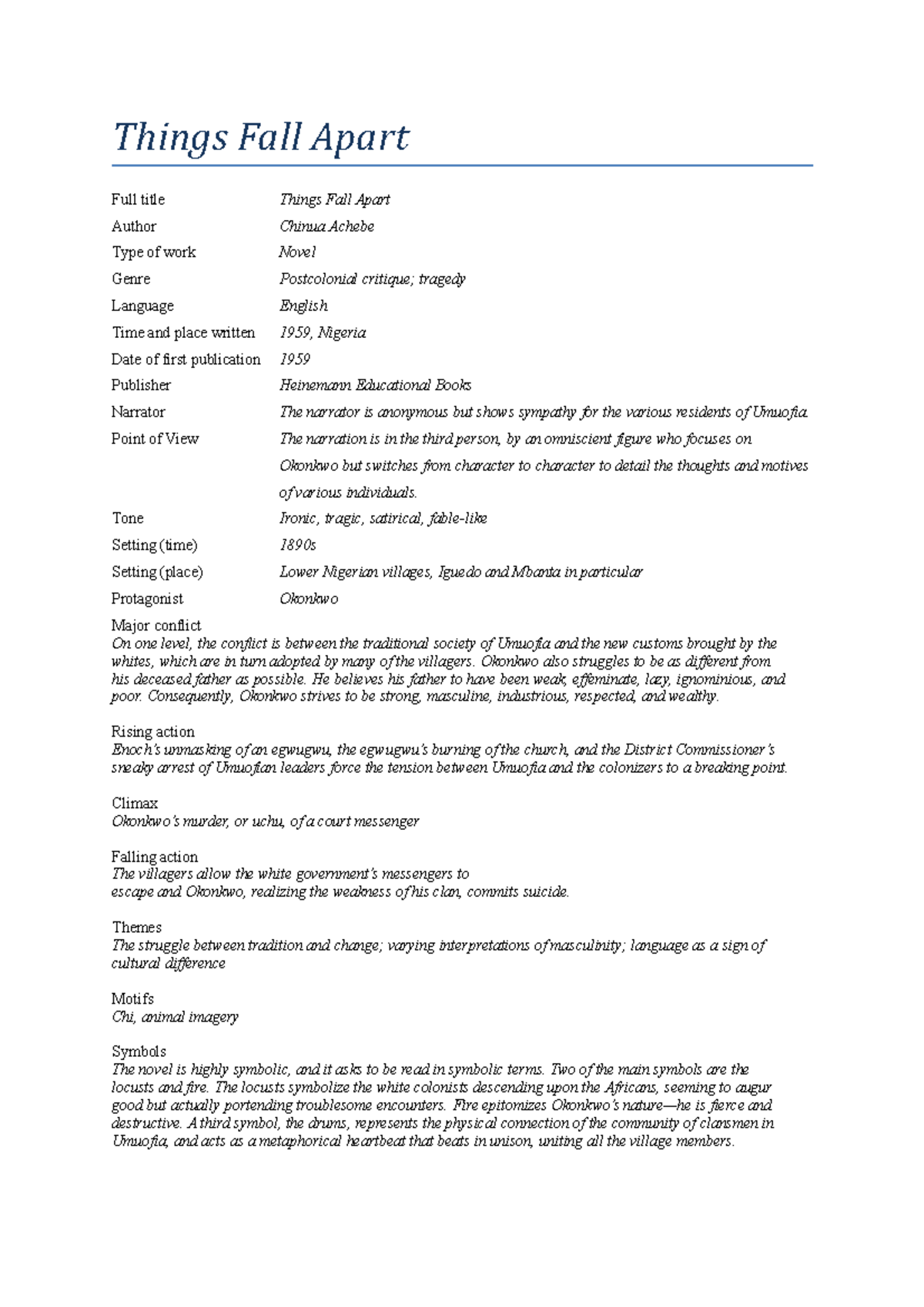 Things Fall Apart - Comprehensive Teacher Guide & Analysis - Studocu