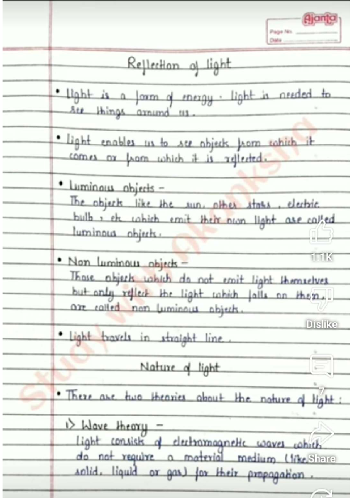 Class 10 Physics: Reflection of Light and Eye Function Notes - Studocu