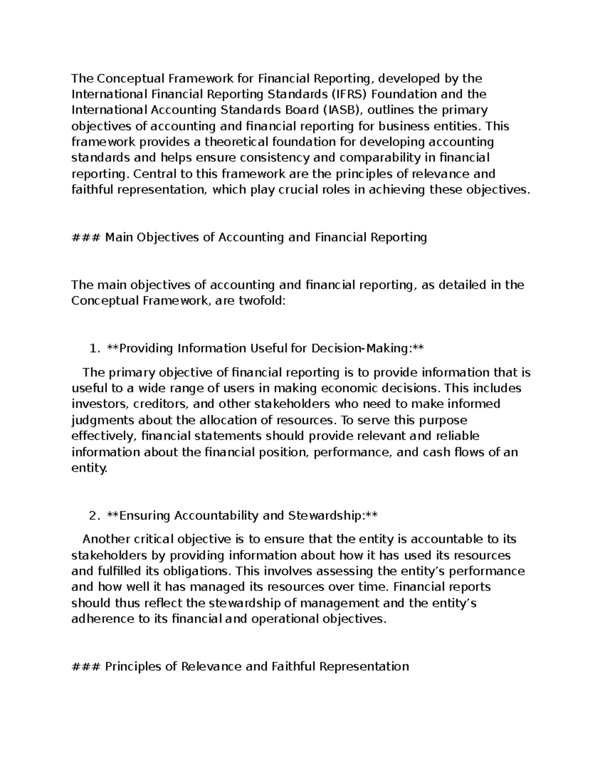 IFRS Conceptual Framework: Objectives & Principles of Reporting - Studocu