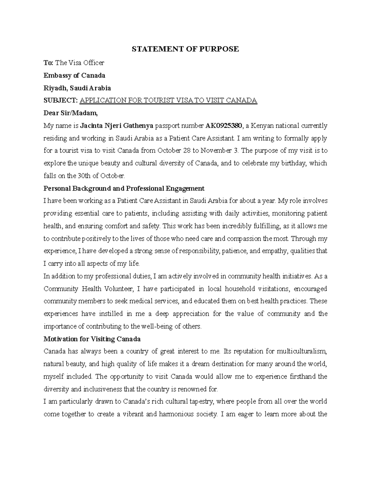 Statement OF Purpose - study material - STATEMENT OF PURPOSE To: The ...