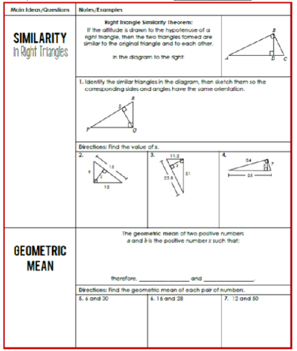 Similarity in Right triangles and the Geometric Mean - Main Right ...