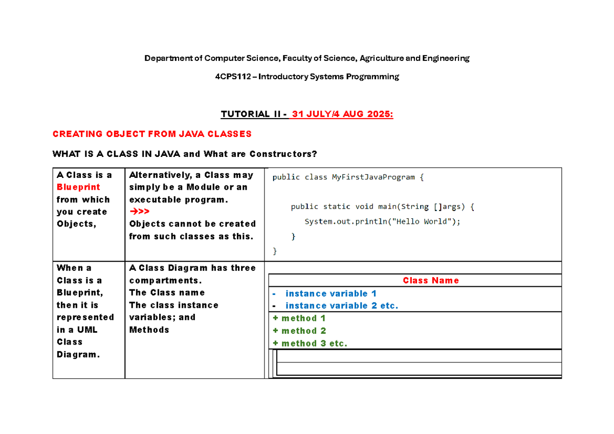 4cps112 Tutorial Ii Creating Objects From Java Classes And