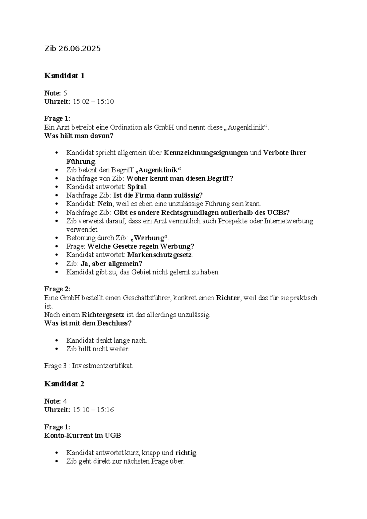 Prüfungsmitschrift Zib 06/2025: Kandidatenantworten und Anmerkungen ...