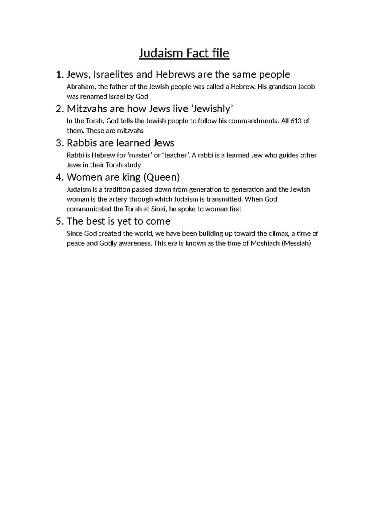 Judaism Fact File: Key Concepts and Beliefs Explained - Studocu